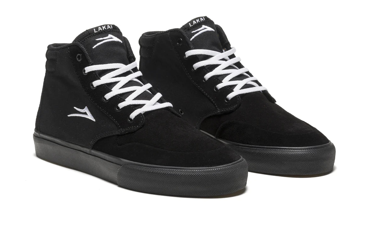 Lakai Shoes Riley 3 High - Black/Black Suede- Skates USA